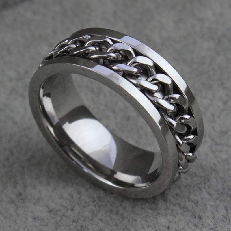 Titanium Stainless Steel Chain Spinner Men Ring Band Wedding Gift Size ...