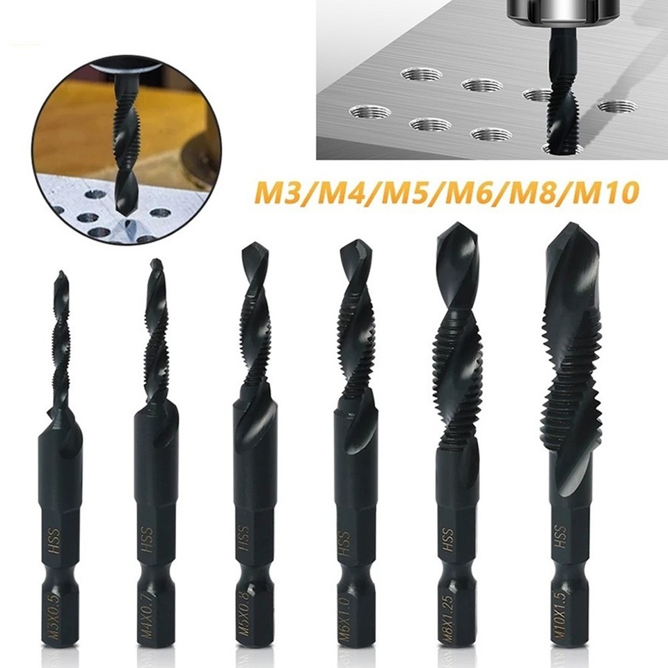 6Pcs M3-M10 Hex Shank Drilling Tool Nitriding Tap Drills With Threaded ...