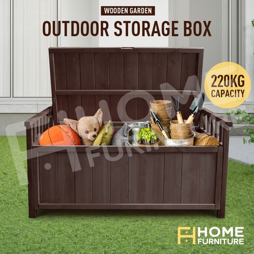 Outdoor Storage Box 200L Wooden Bench Container Garden Tools Cabinet ...