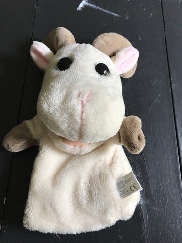 Kellytoy Ram Goat Horns Hand Puppet Plush Tan 11" Blue Glittery Eyes ...