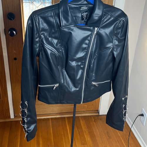 Hot Topic Social Collision Black & Silver O-Ring Moto Jacket Medium | eBay