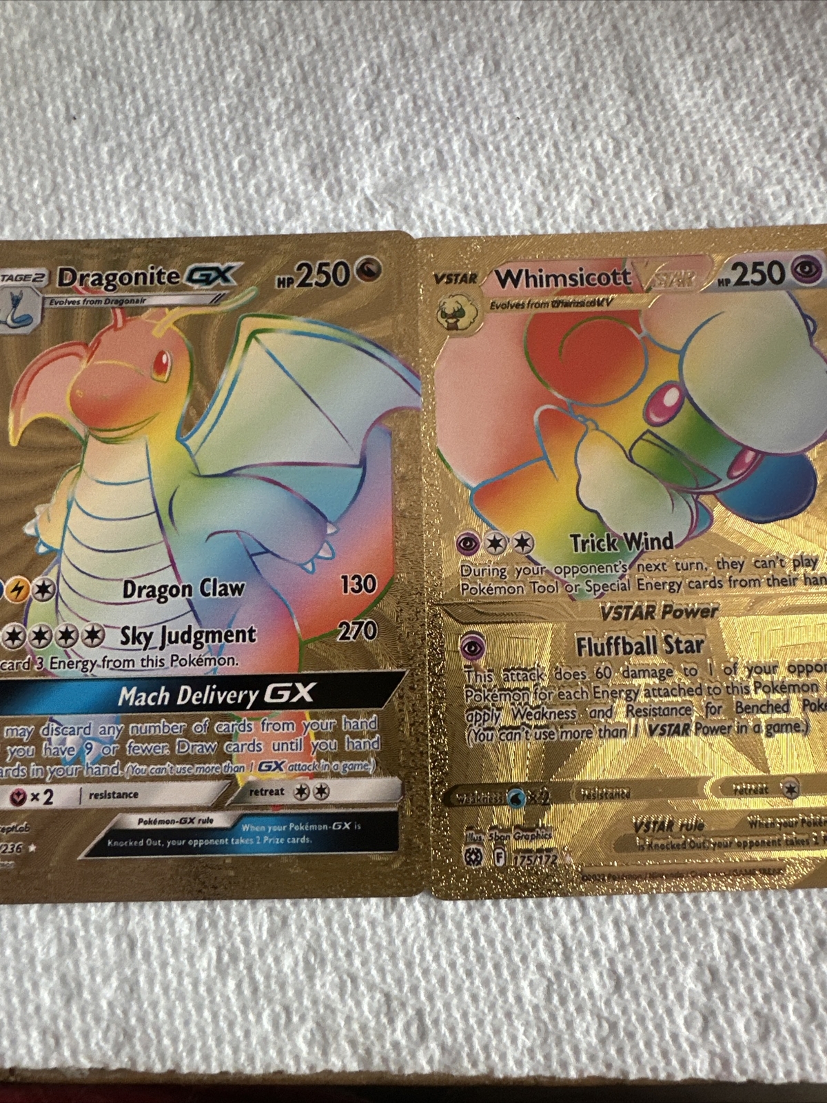 Dragonite Gx & Whimsicott Vstar Gold Fan Art 🖼️ Cards High Quality NM ...