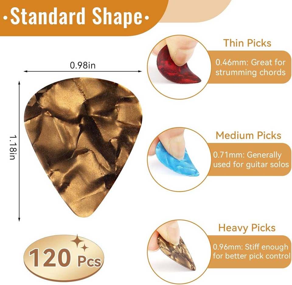 120 Guitar Picks Celluloid Pics Plectrum Bass 3 Thickness 0.46Mm 0.71Mm ...