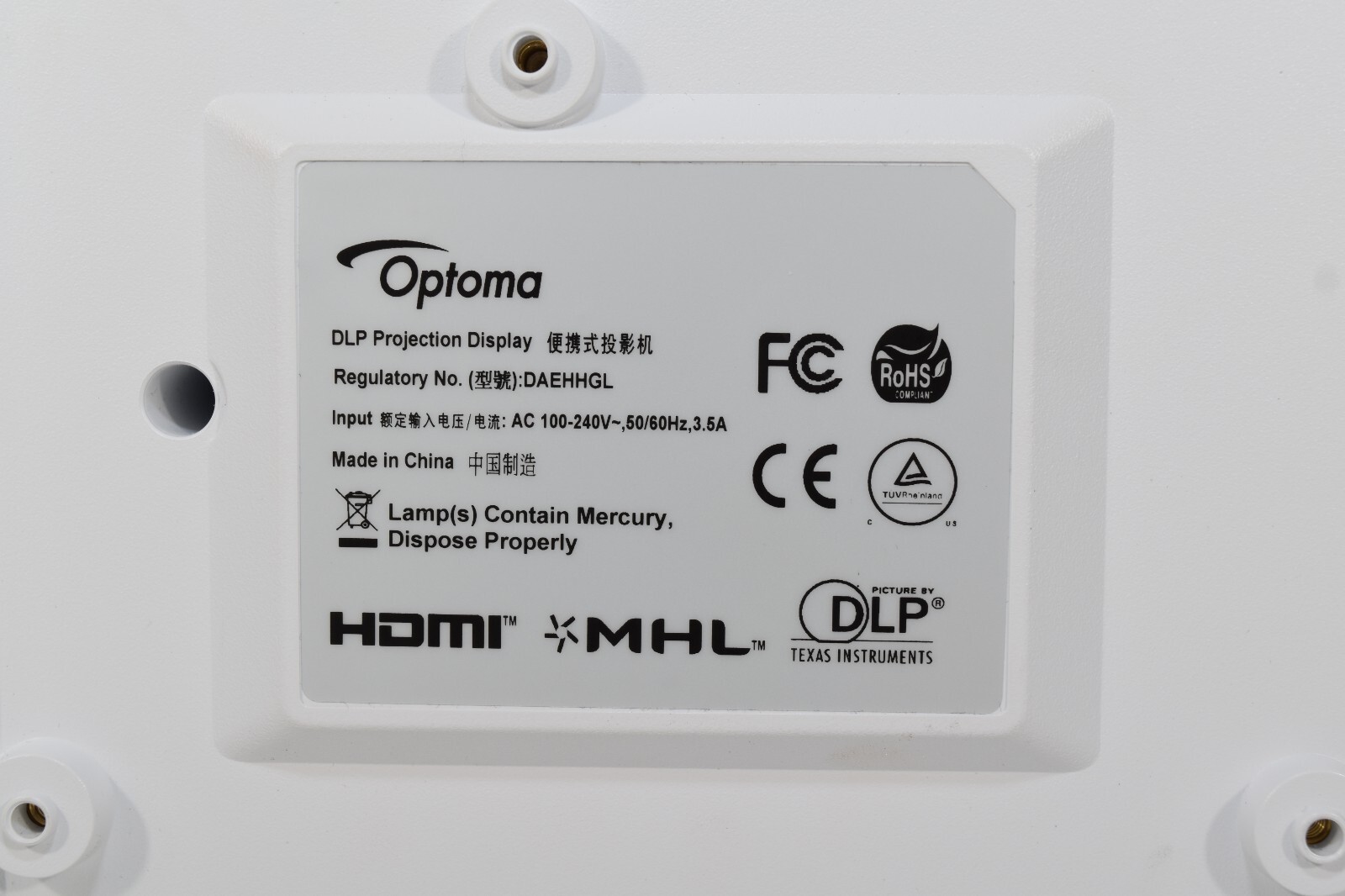 Optoma DLP HDMI Projector DAEHHGL 150 Used Lamp Hours