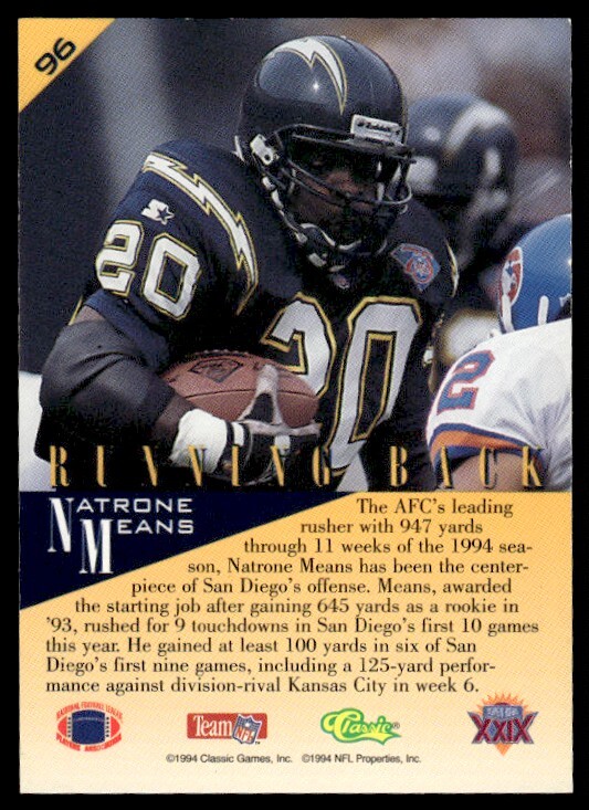 1994 Classic NFL Experience Natrone Means Detroit Lions #7 | eBay