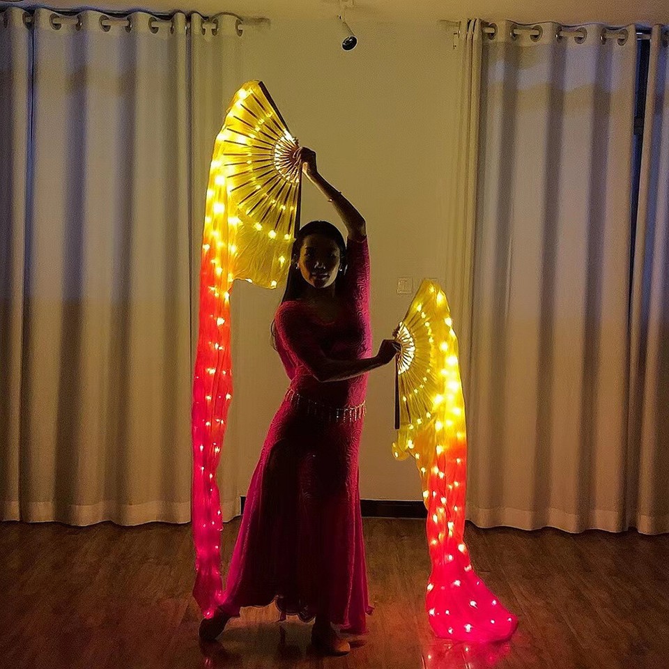 1Pair Belly Dance Led Fan Veil 1.8 Long Bamboo Fans Veil Silk Fan for ...