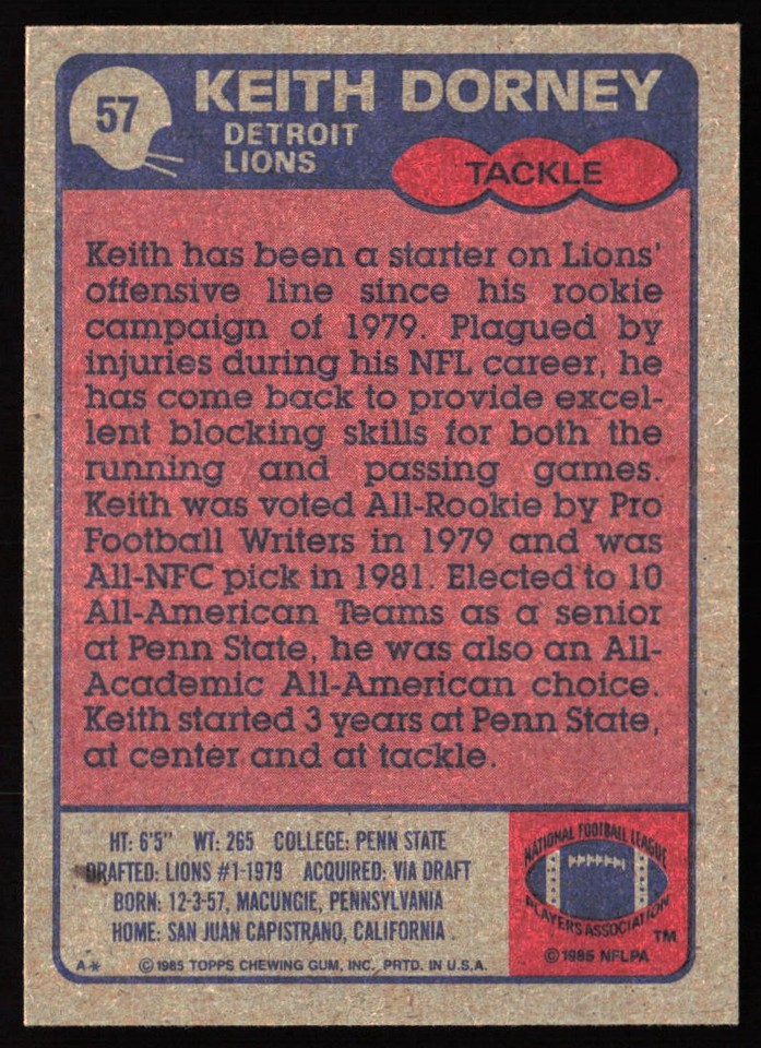 1985 Topps #57 Keith Dorney | eBay