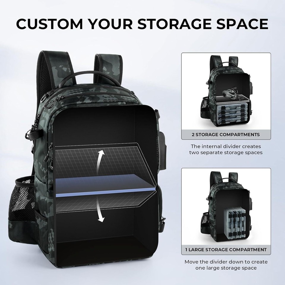 KastKing 50L Tackle Backpack Fishing Gear W/ 4 Boxes Bait Binder Rod ...