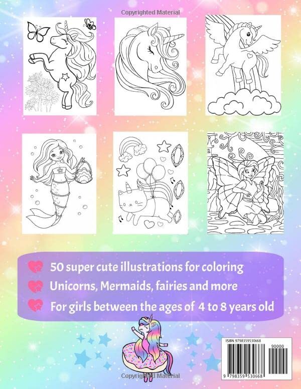 Unicorns, Mermaids, Rainbows and more coloring book for kids ages 4-8: ...