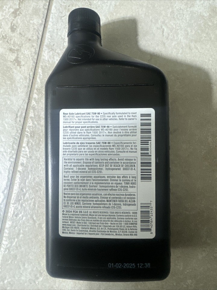 New Dodge Ram Genuine Mopar Lubricant Gear OE 68340460AA 75w-90 | eBay