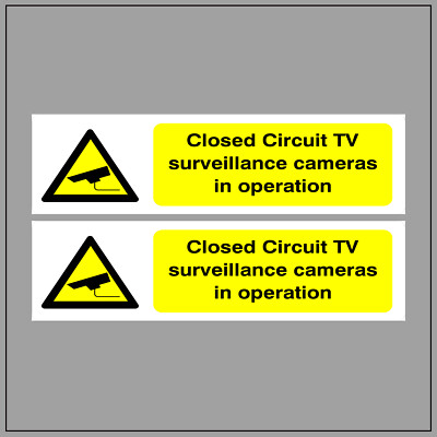 2 x CCTV in Operation Static Cling Stickers 150mm x 50mm *For Inside ...