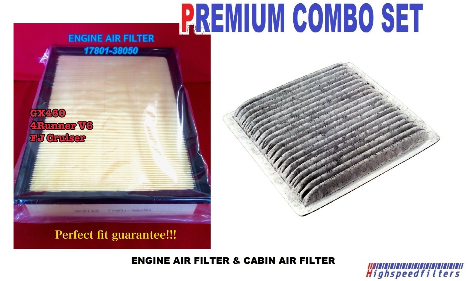 COMBO Air Filter & CHARCOAL Cabin Air Filter For 2010 - 2014 TOYOTA FJ ...