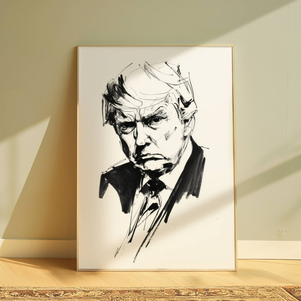 DONALD TRUMP INK DRAWING PRINT PORTRAIT SKETCH 8" x 10" TRUMP PRESIDENT ...