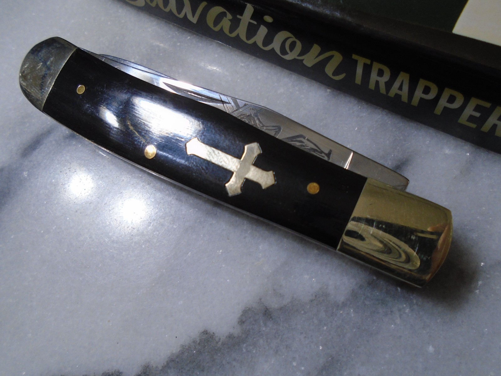 Salvation Christian 2 Blade Trapper Pocket Knife Buffalo Horn 5036 John ...