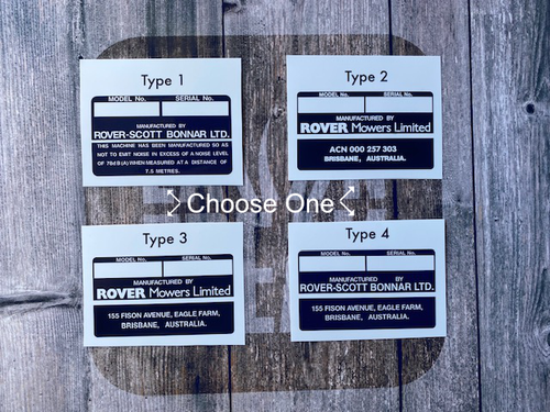 Scott Bonnar Rover 45 Identification ID Plate Vinyl Decal Vintage Mower ...