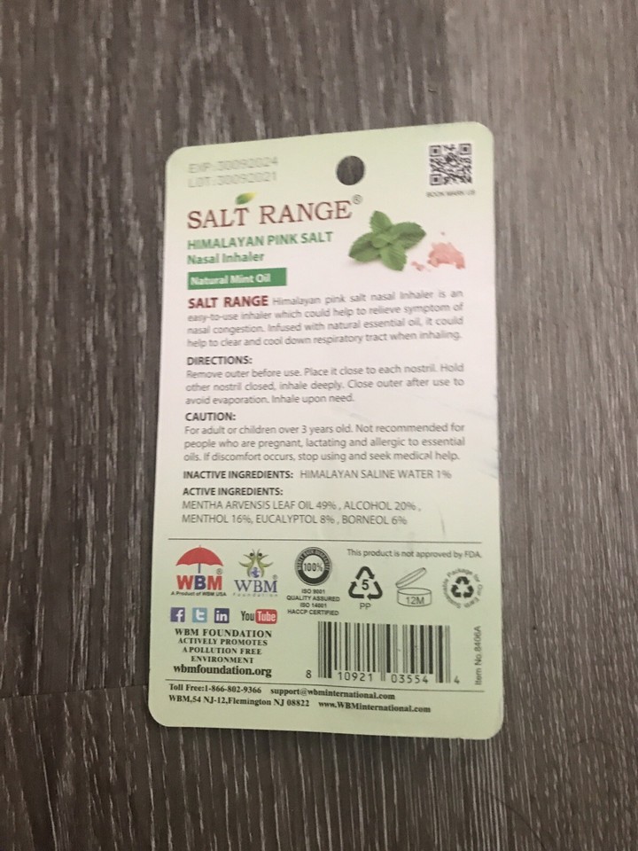 Salt Range Himalayan Pink Salt Nasal Inhaler, 0.07 fl.oz, New In ...