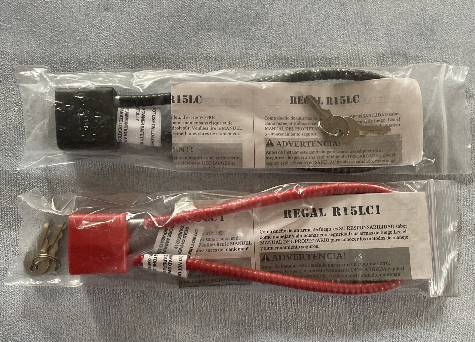 2 Regal R15LC1 Safety Cable Firearms / Guns Locks with Keys Red / Black ...