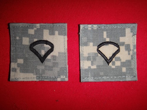 Pair of US Army PRIVATE 1st Class Rank Collar Devices Camo ACU Patches ...