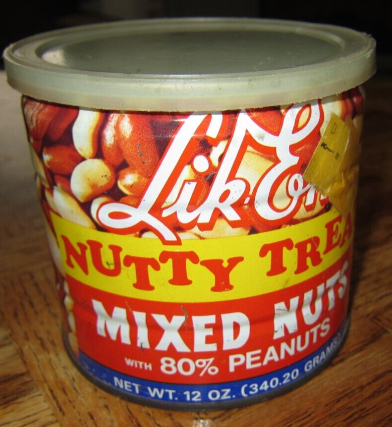 Lik Em Nutty Treat Mixed Nuts Tin W/ Mr. Peanut Plastic Cover Vintage ...