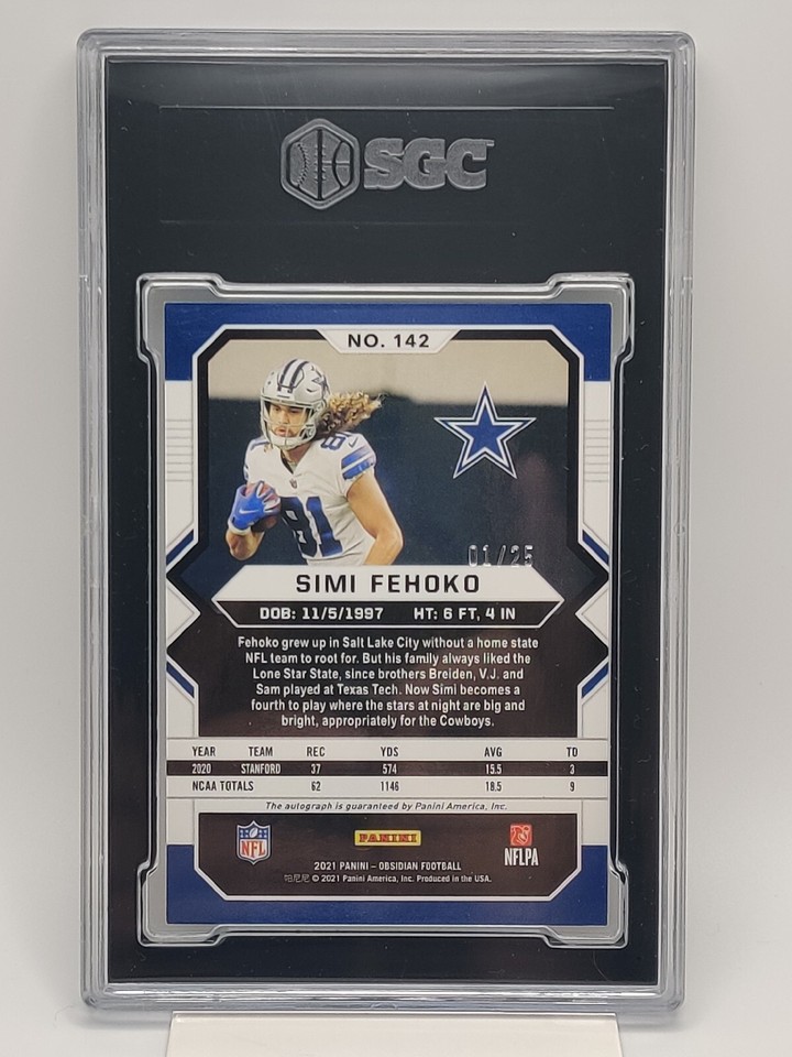 2021 Obsidian Football Simi Fehoko #142 Rookie Card RC Auto Yellow 1/25 ...