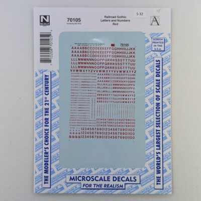 Microscale Decals 70105 N Scale Railroad Gothic Letters and Numbers Red ...