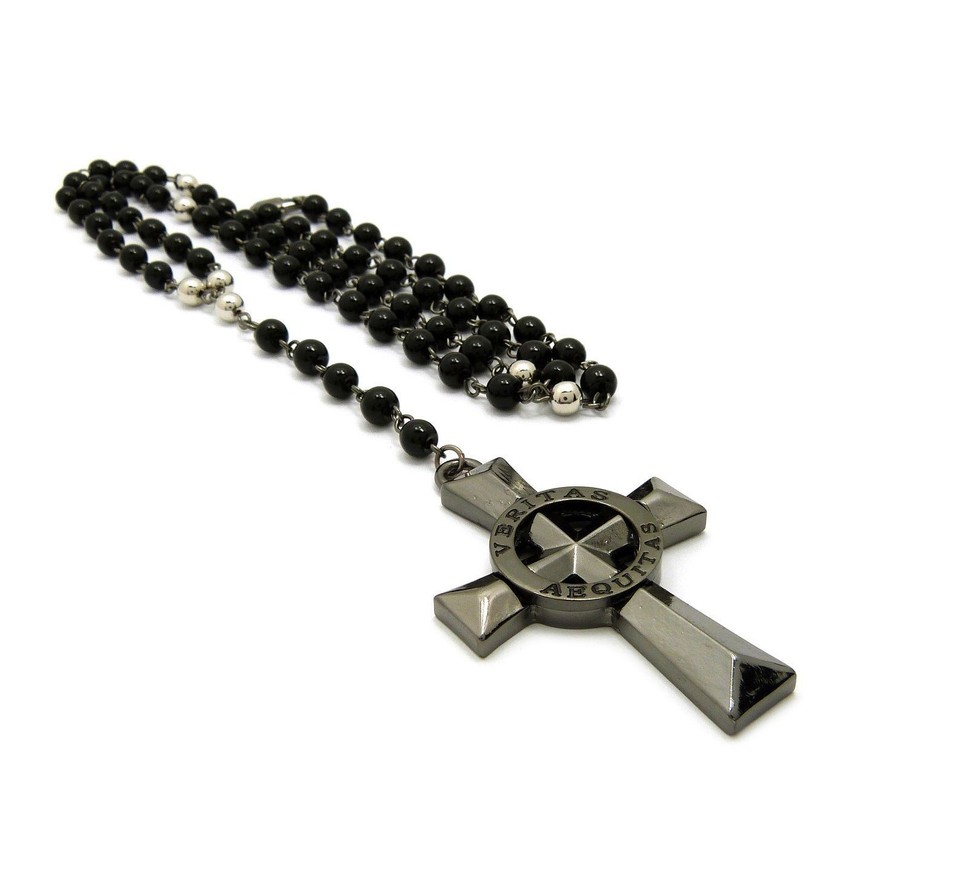 MENS VERITAS AEQUITAS CROSS BOONDOCK SAINTS PENDANT CHARM CUBAN CHAIN ...