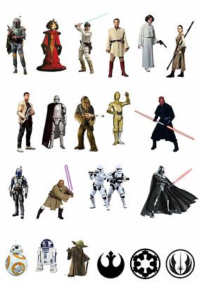 21 Stand Up Star Wars Characters Edible Wafer Paper Cake Toppers ...