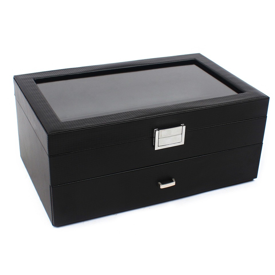 24 Slot Men Watch Display Case Large Jewelry Organizer Box Luxury ...