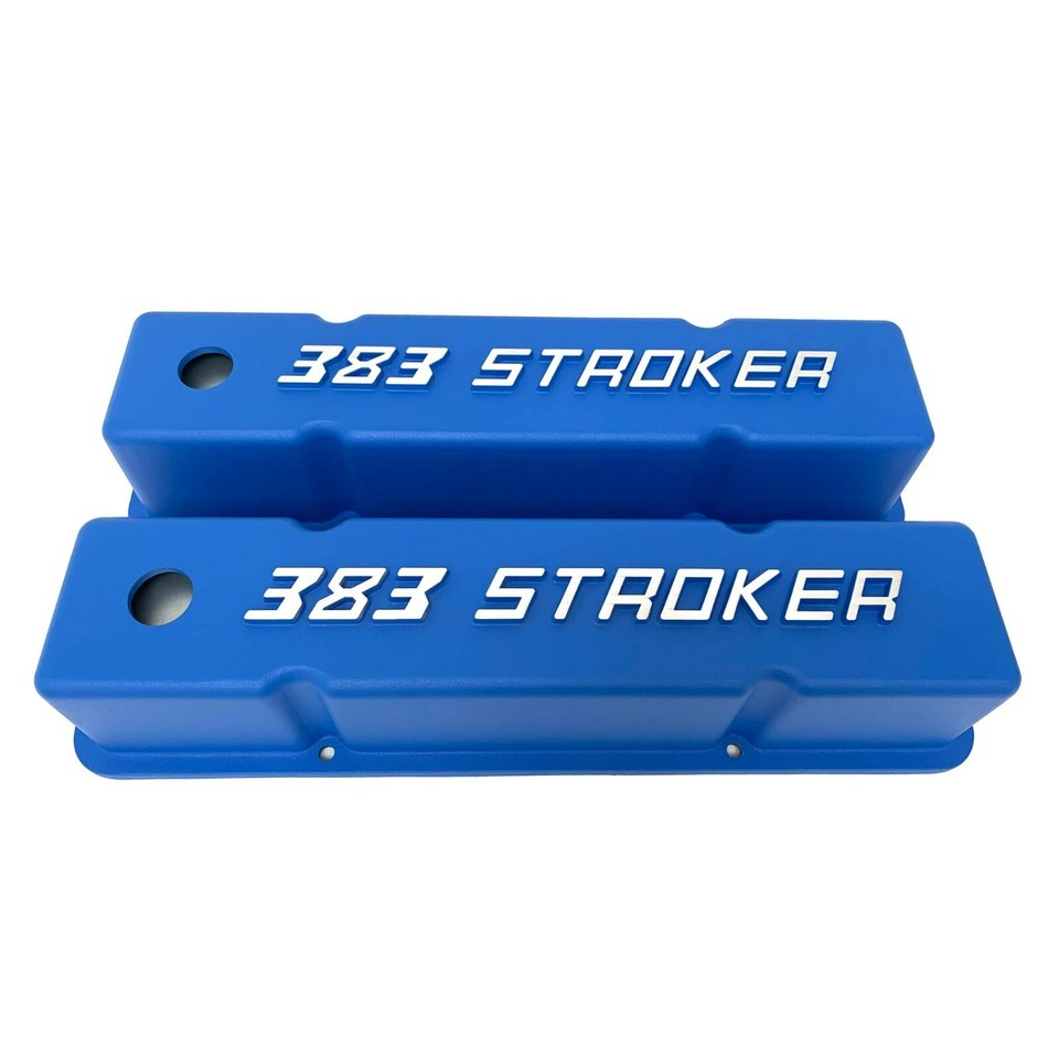 383 STROKER Small Block Chevy Tall Valve Covers - Raised Logo - Blue ...