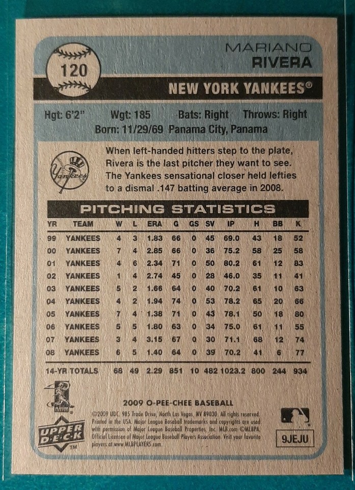 2009 UPPER DECK O-PEE-CHEE MARIANO RIVERA #120 NEW YORK YANKEES | eBay