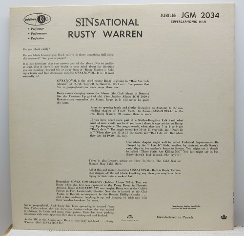 Rusty Warren - Sin-Sational - Jubilee Records 1961 | eBay