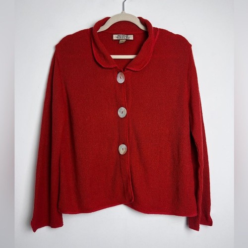 Beyond Threads Women's Sz L Burnt Orange Lightweight 3-Button Collared ...