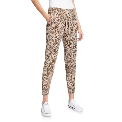 NWT MONROW Mini Leopard Cashmere-Cotton Sweatpants in Latte (TAN) SIZE ...