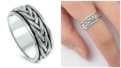 Sterling Silver 925 SPINNER BRAIDED DESIGN SILVER RING 8MM SIZES 6 to ...