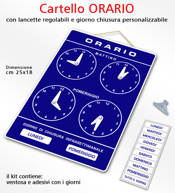 Cartello ORARIO regolabile apertura negozio/studio/laboratorio/officina ...