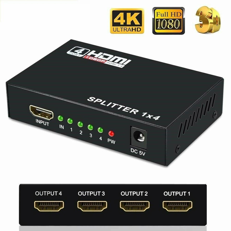 4 Port HDMI 4K Hub Multi Splitter & Amplifier For 3D HDTV 1080P 1X4 1 ...