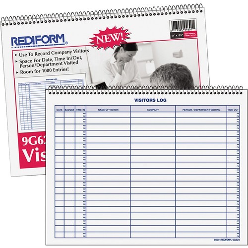 Rediform Visitors Log Book 1000 Entries Wire 50 Pgs 11"x8-1/2" White ...
