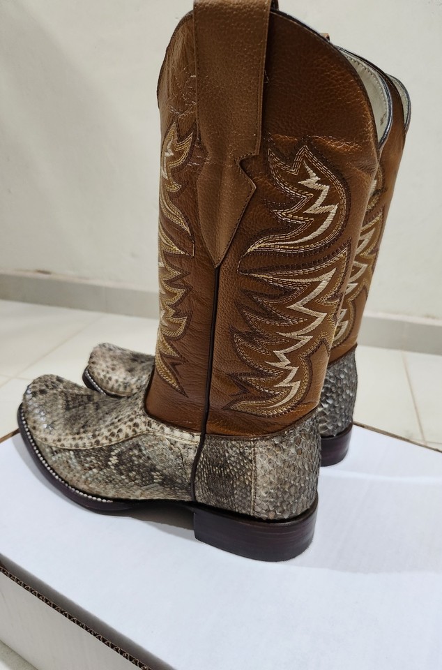 Western Rattlesnake Boots MEDIUM Square toe 11.5 Brown Natural Please ...