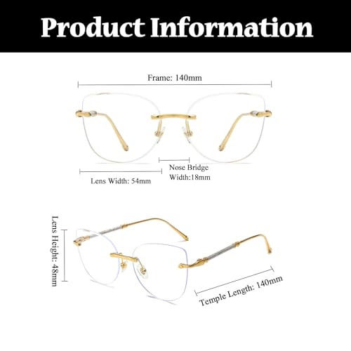 Rimless Blue Light Blocking Glasses Women Stylish Cat eye Eyeglasses ...