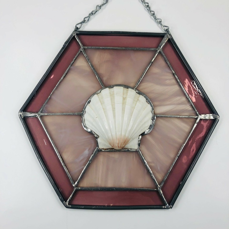 Stained Glass Suncatcher Scallop Shell Mauve Window Hanging | eBay