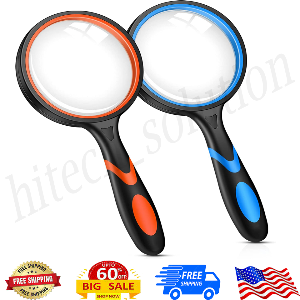 2 Pack Magnifying Glass 10X Handheld Reading Magnifier - 75MM Large ...