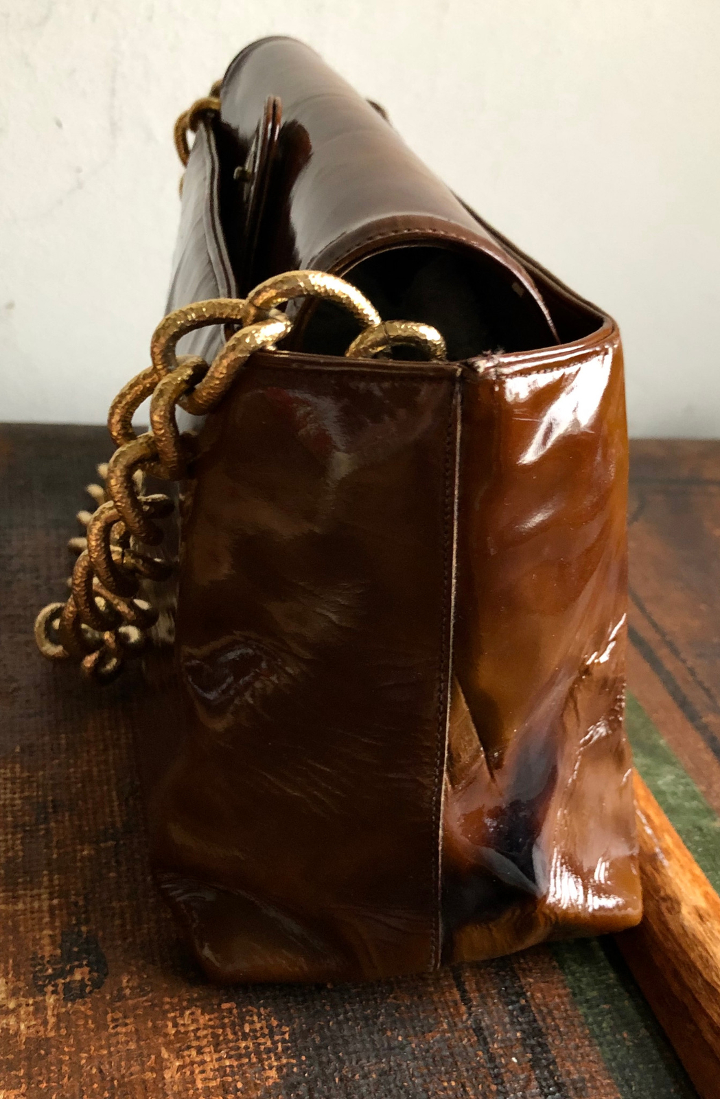 VTG MODERN ROSENFELD PATENT LEATHER BROWN TORTOISE SHELL PURSE+WALLET ...