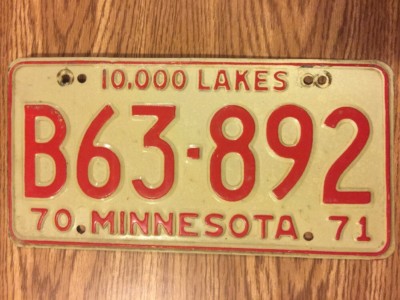 1970 1971 Minnesota Vehicle License Plate - MN - Vintage - Tag, B63-892 ...