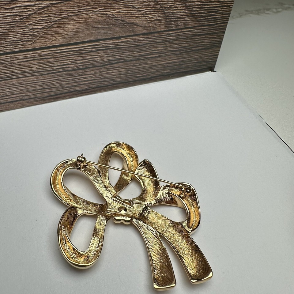 Monet Ribbon Bow Gold Tone Brooch Pin Signed | eBay