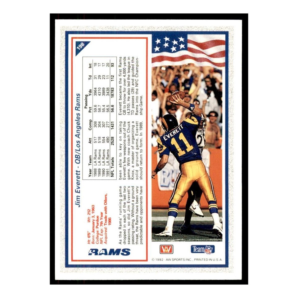1992 All World #198 Jim Everett Los Angeles Rams Football Card | eBay