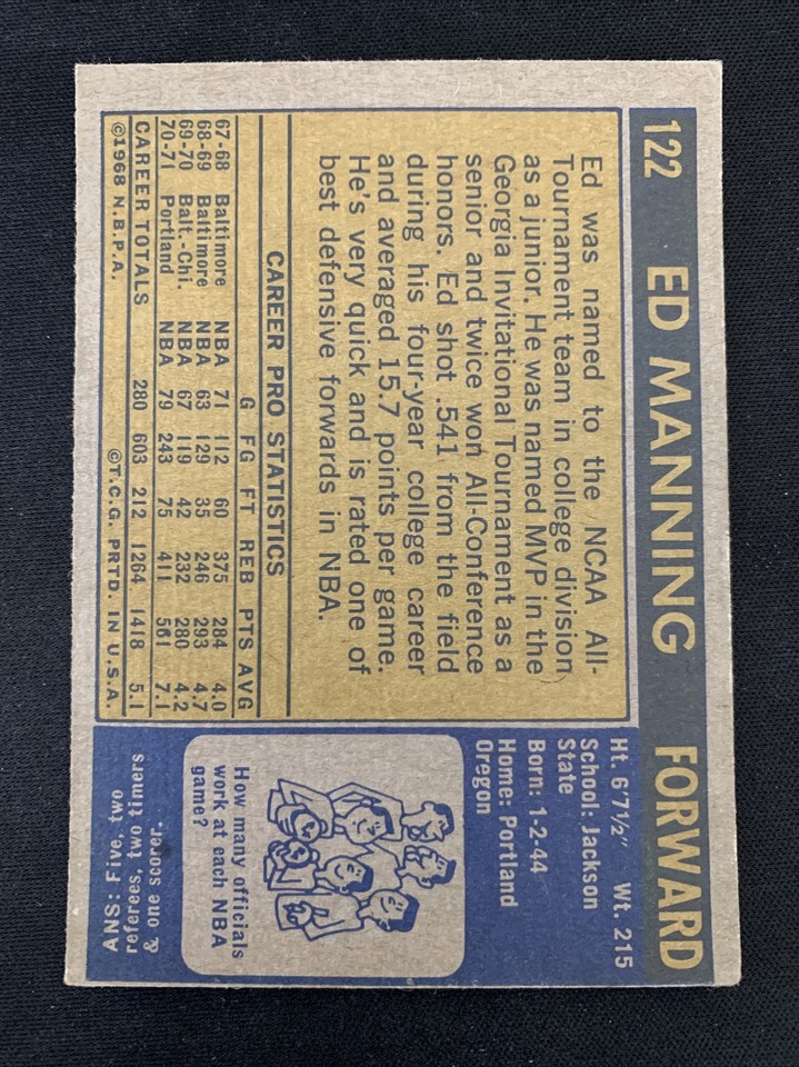 1971 Topps Basketball #122 Ed Manning Portland Trailblazers | eBay