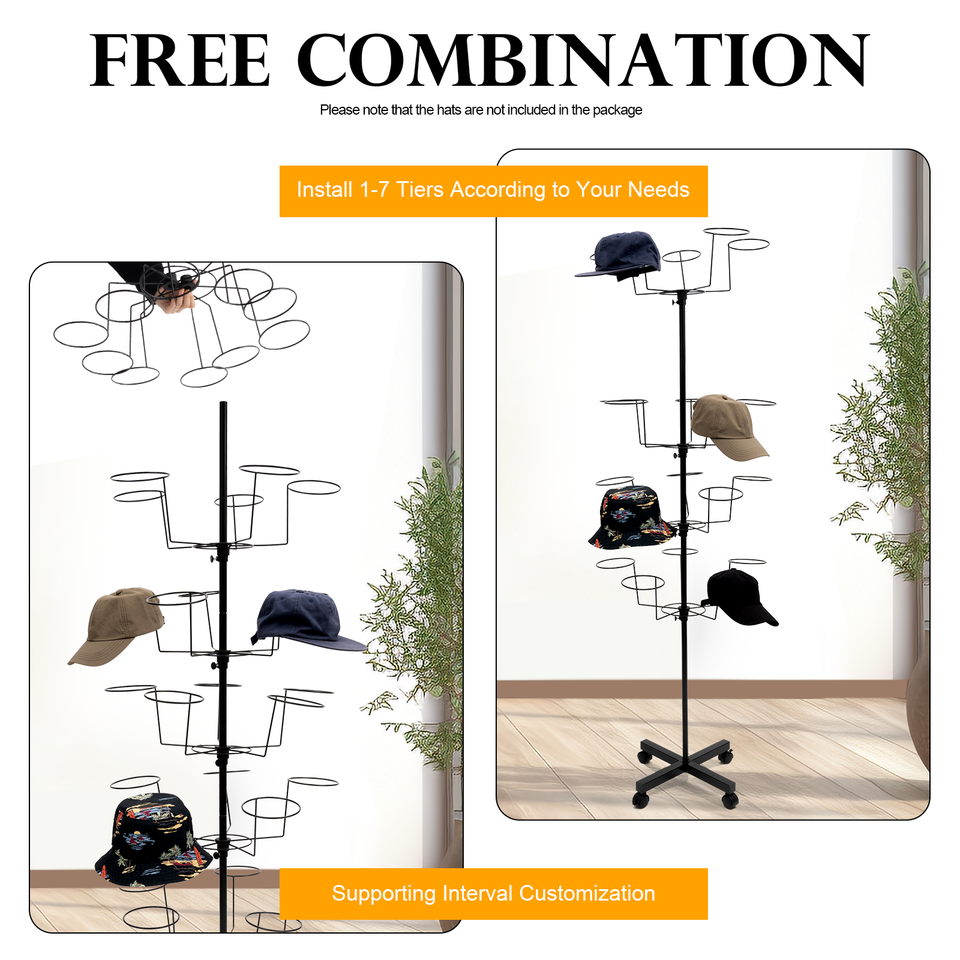 7-Tier Rotating Hat Display Rack Cowboy Baseball Hat RACK Stand 35 Hats ...