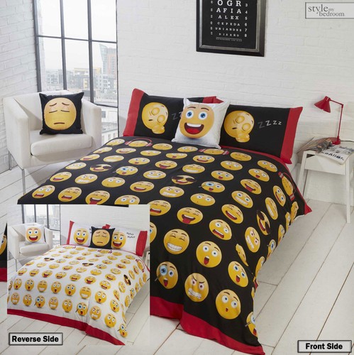 2 Sided Smiley Face Emotion Emoji Icons Reversible Duvet Quilt Cover ...
