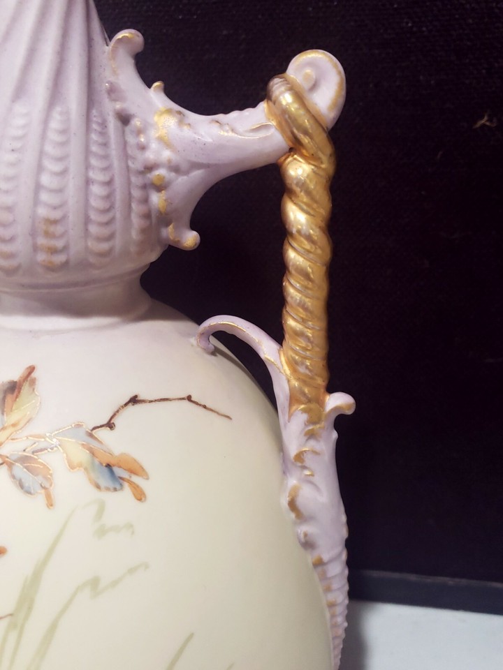EARLY ANTIQUE LARGE ROYAL WORCESTER VASE HAND PAINTED BRAIDED HANDLES ...
