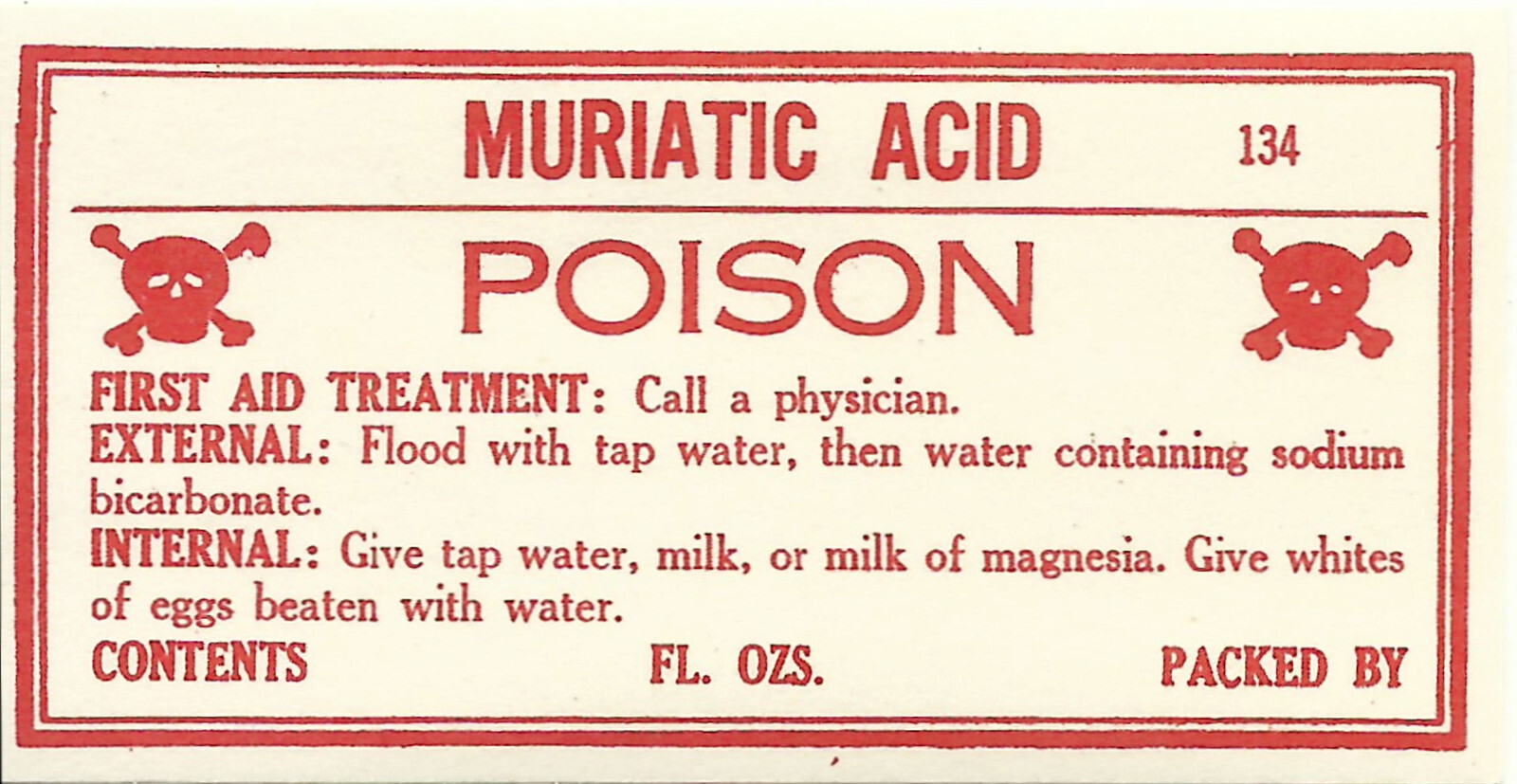 Vintage Pharmacy Label MURIATIC ACID POISON w/ Skull and Bones ...